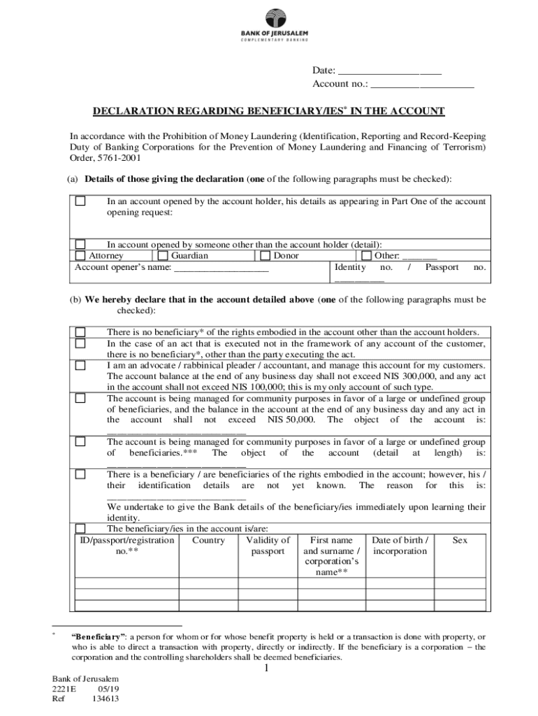 Fillable Online Declaration Regarding a Beneficiary and a Controlling ...