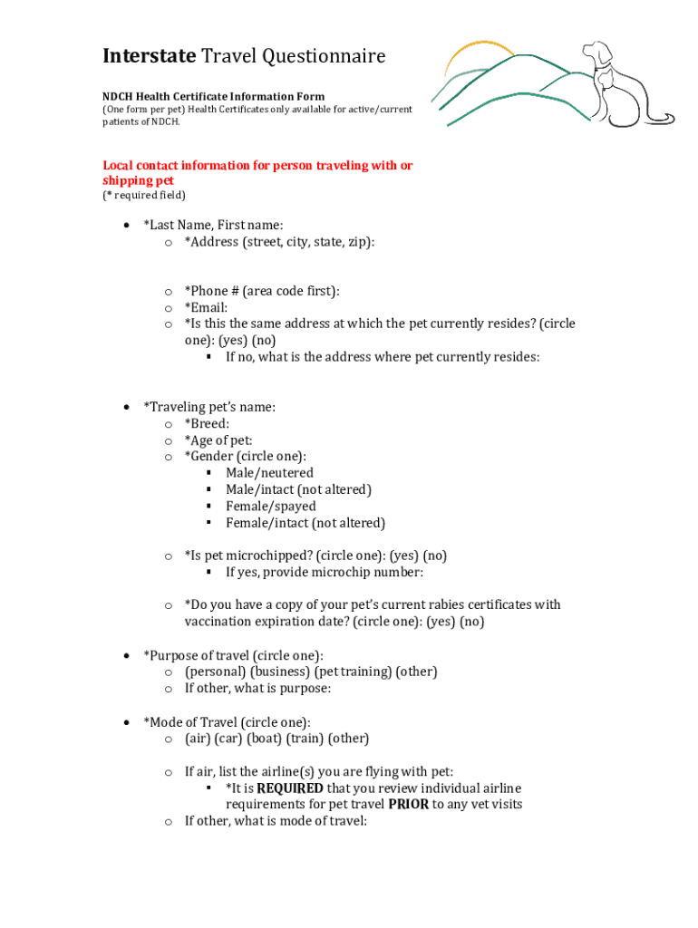 Fillable Online Interstate Travel Questionnaire Fax Email Print - pdfFiller