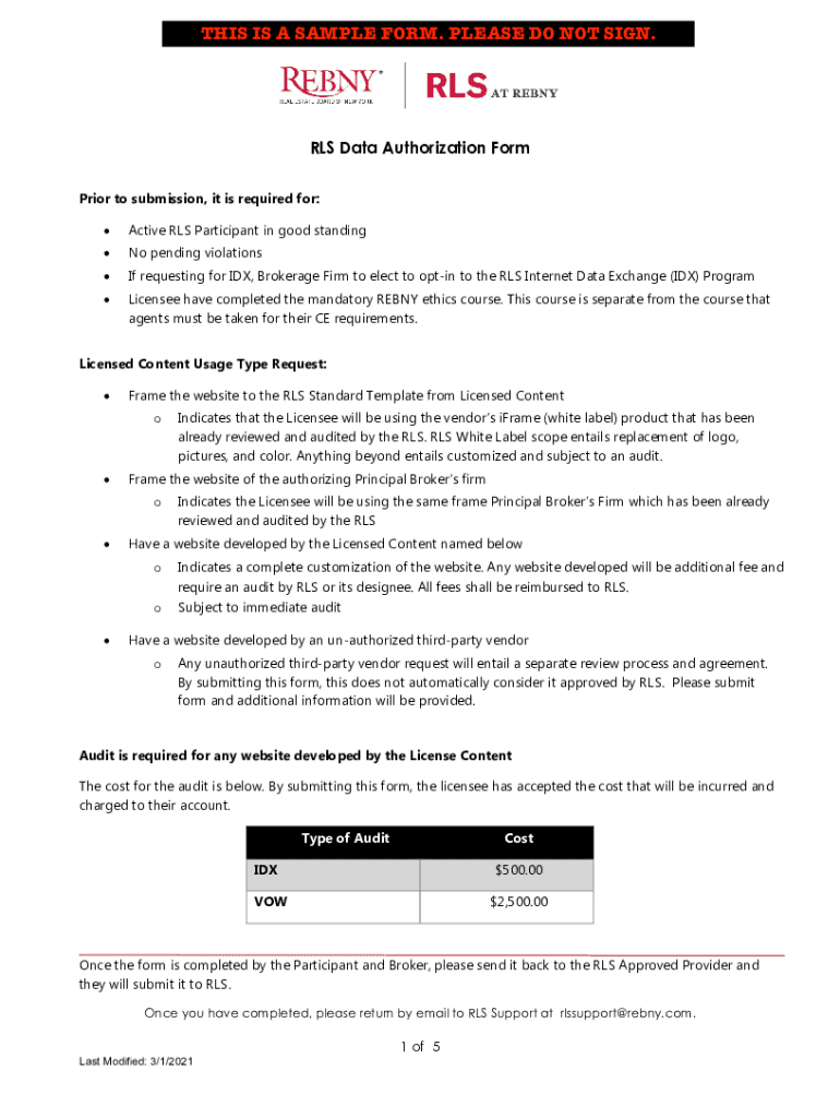 Fillable Online RLS Data Authorization Form Fax Email Print - pdfFiller