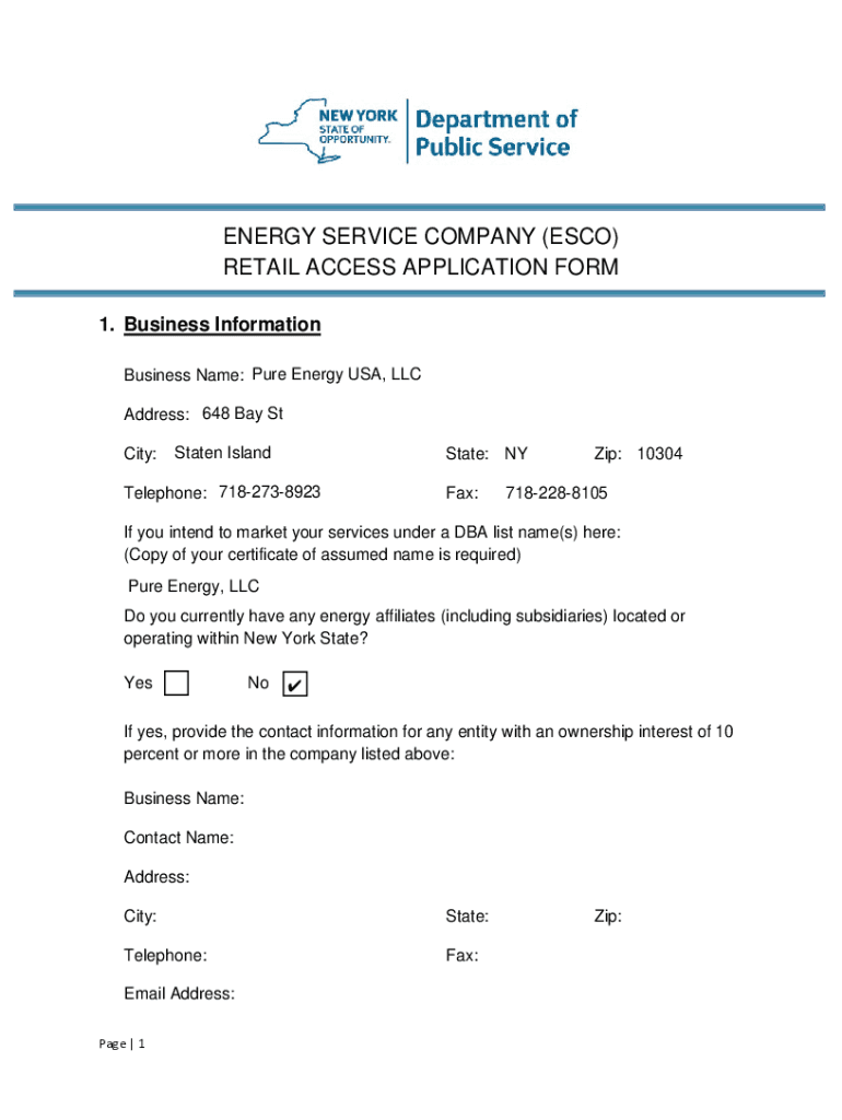 Fillable Online Pure Energy, LLC Redacted Energy Service Company Retail ...