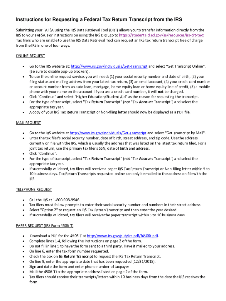 Fillable Online 2020-21 Instructions for Requesting a Federal Tax ...