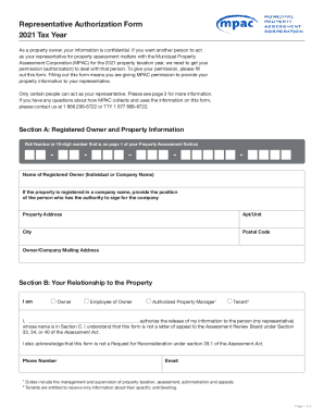 Fillable Online Representative Authorization Form 2021 Tax Year ...
