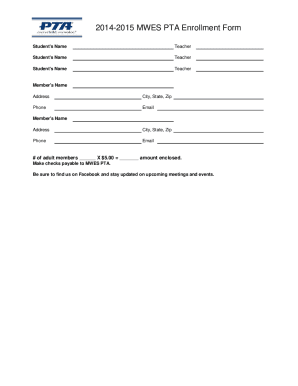 Fillable Online 2014-2015 MWES PTA Enrollment Form Fax Email Print ...