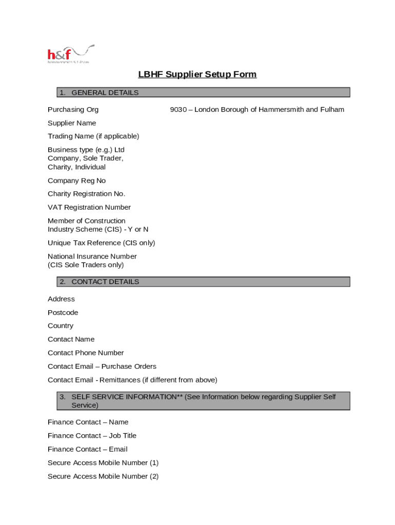 LBHF Supplier Setup Doc Template | pdfFiller