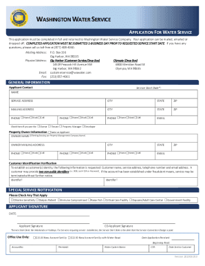 Fillable Online APPLICATION FOR WATER SERVICE (Terms-Conditions ...