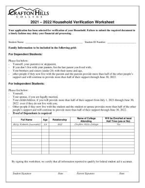 Fillable Online 2021 2022 Household Verification Worksheet Fax Email ...