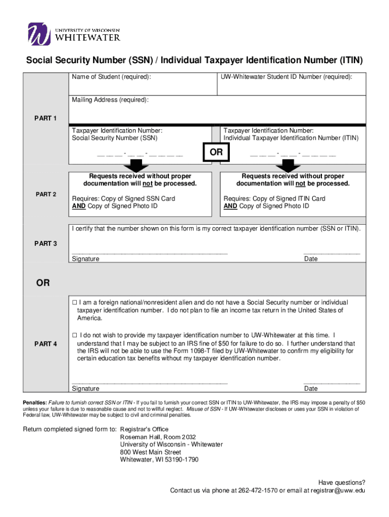 Fillable Online Social Security Number (SSN) / Individual Taxpayer ...