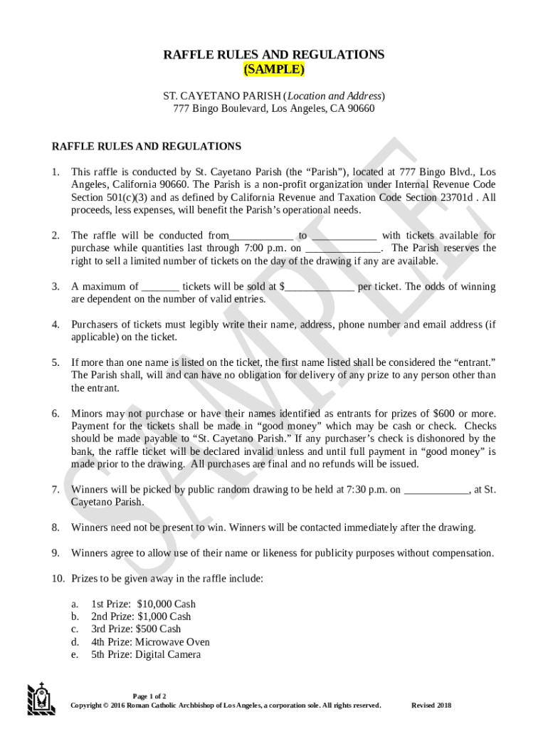 Raffle Rules And Regulations sample Handbook La archdiocese Doc Template PdfFiller