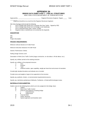 BRIDGE DATA SHEET PART 1 - FOR ALL STRUCTURES Doc Template | pdfFiller