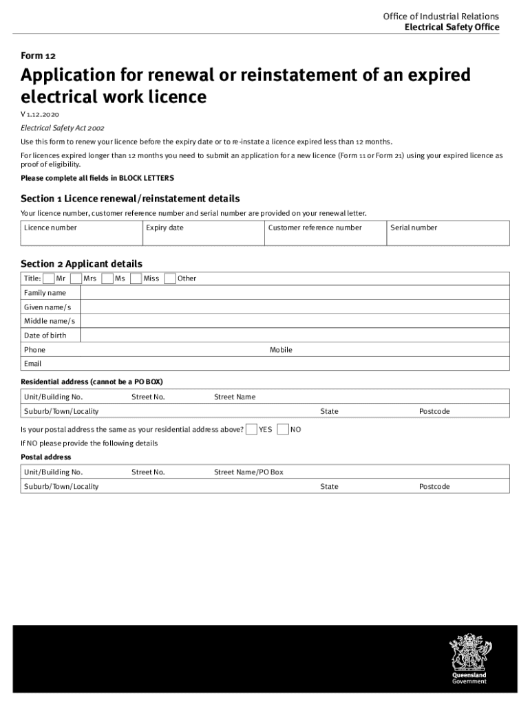 Fillable Online Form 12 - Application for renewal or reinstatement of ...