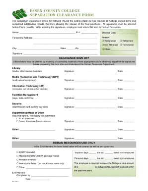 Fillable Online Separation/Clearance FormHuman Resources Fax Email ...