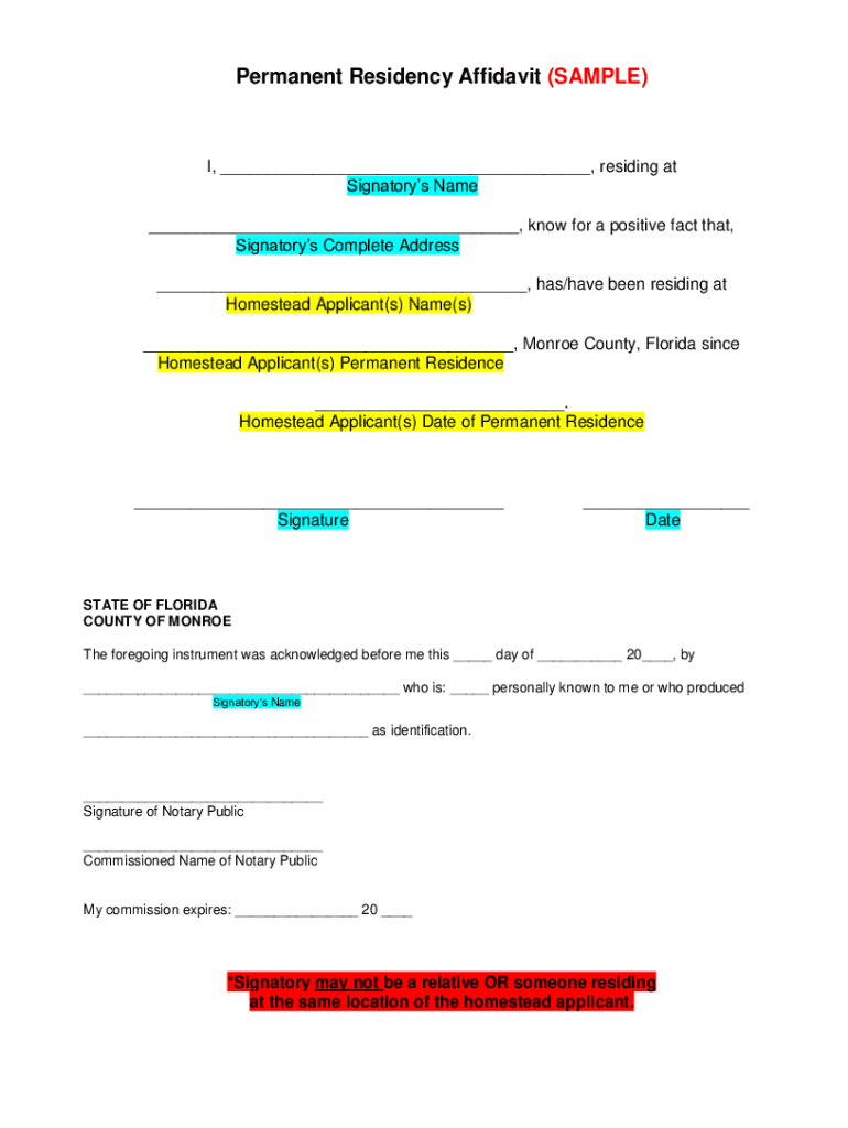 Fillable Online Permanent Residency Affidavit (SAMPLE) Fax Email Print ...