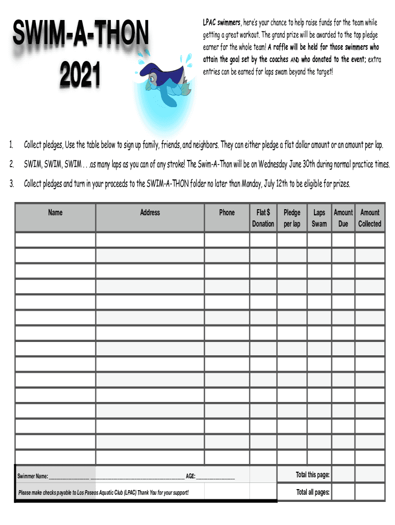 Fillable Online Swim-a-thon 2021 pledge sheet Keynote Fax Email Print ...