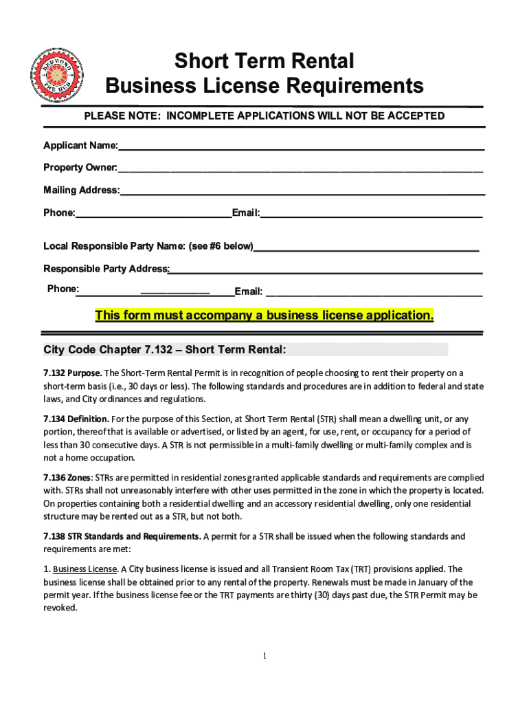 Fillable Online Short Term Rental Packet Fillable Fax Email Print ...