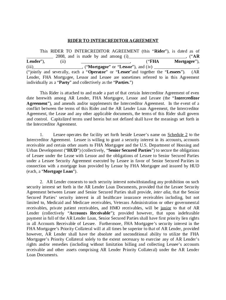 Online ATTACHMENT C RIDER TO INTERCREDITOR AGREEMENT ... Doc Template ...