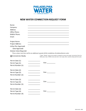 Fillable Online NEW WATER CONNECTION REQUEST FORM Fax Email Print ...