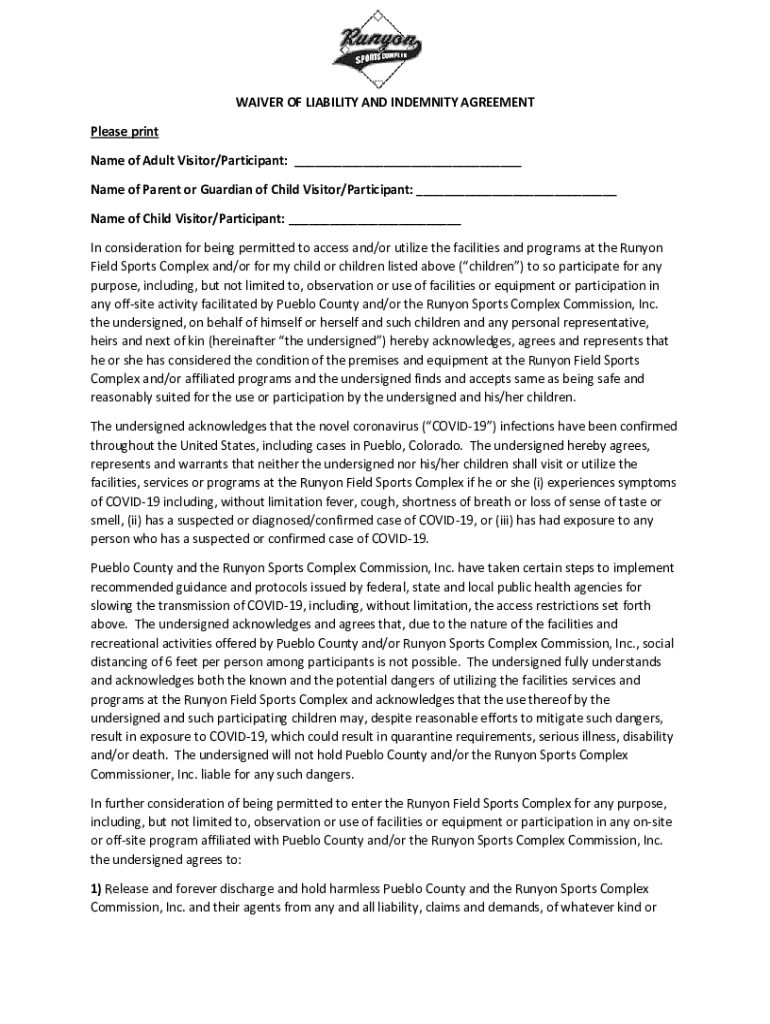 Fillable Online Release Of Liability Form TemplateFree Sample PDF And ...