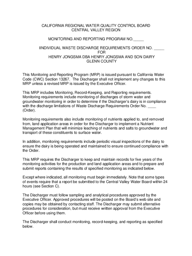 Fillable Online waterboards ca CALIFORNIA REGIONAL WATER QUALITY CONTROL BOARD. MRP Fax Email ...