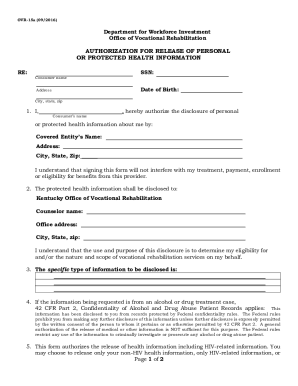 Fillable Online OVR 15A Authorization for Release of Personal or ...