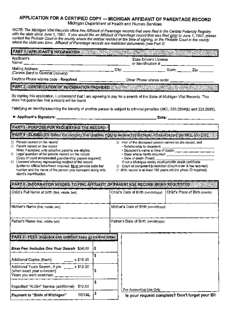 Fillable Online Fillable Online michigan Michigan Affidavit of ...