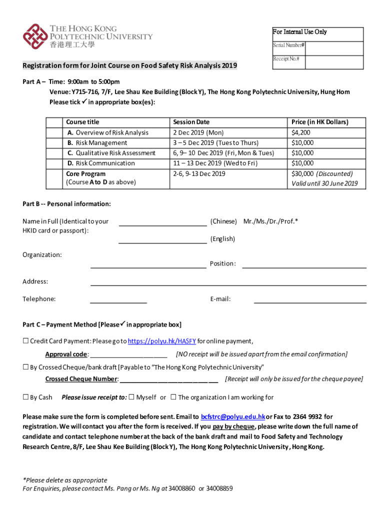 Fillable Online Registration form for Joint Course on Food Safety Risk ...