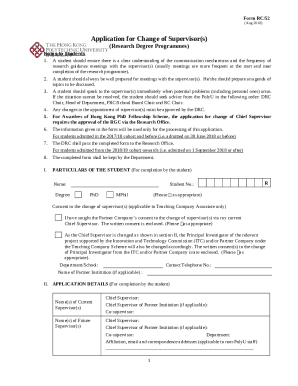 Application for Change of Supervisor(s) Doc Template | pdfFiller