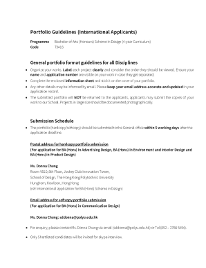 Fillable Online Portfolio Guidelines (International Applicants) Fax ...