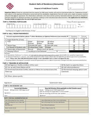 Fillable Online Student Halls of Residence. Homantin Room Transfer Form ...