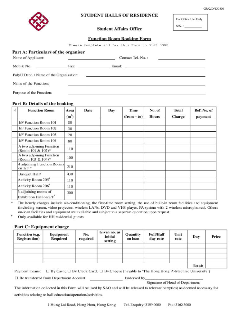 Fillable Online Function Room Booking Form - PolyU Fax Email Print ...