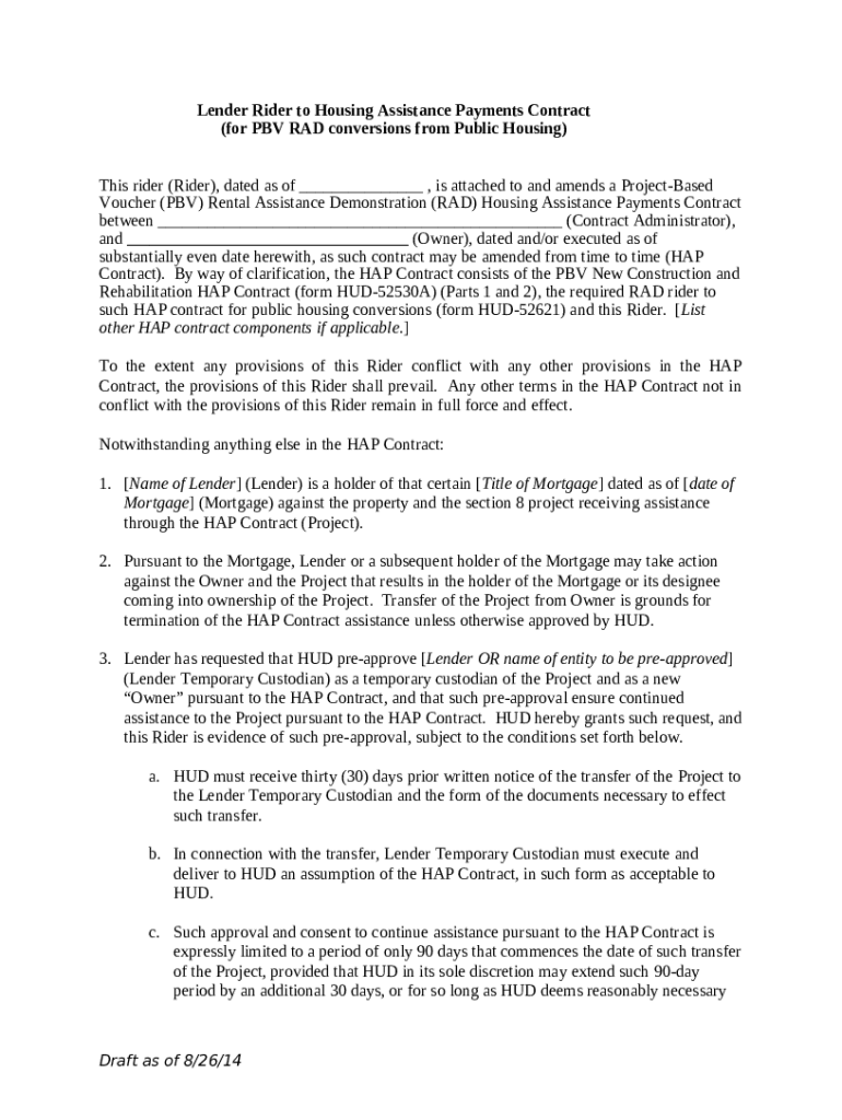 Lender Rider to Housing Assistance Payments Contract Doc Template ...