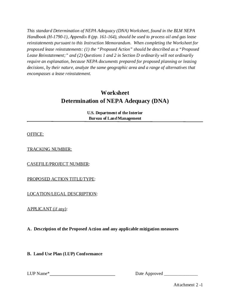 This standard Determination of NEPA Adequacy (DNA) Worksheet, found in ...