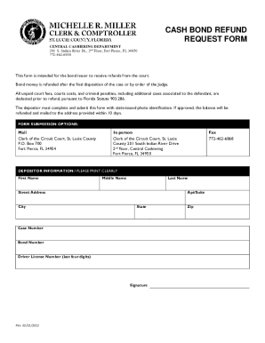 Fillable Online Cash Bond Refund. Cash Bond Refund Fax Email Print ...