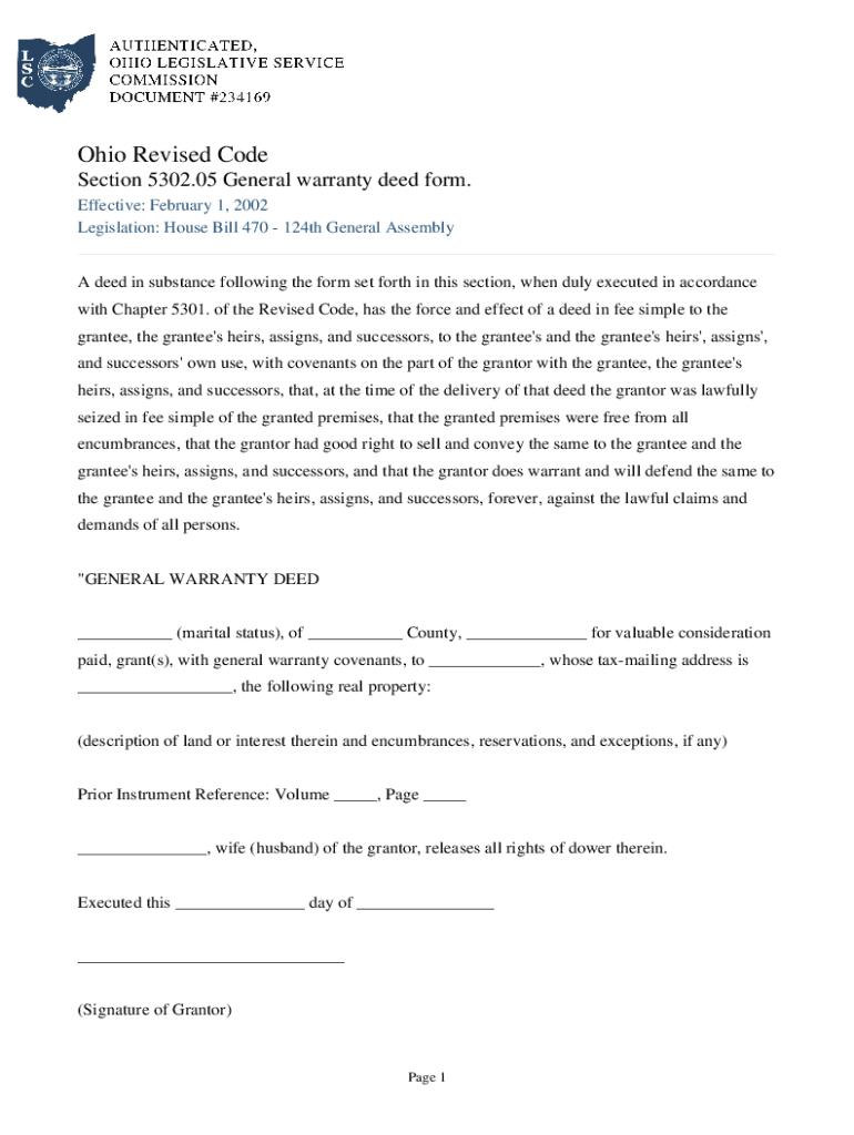 Fillable Online codes ohio Ohio Revised Code Section 5302.05 General ...