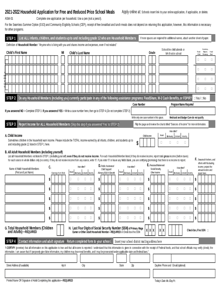 2021-2022 Household Application for Free and Reduced Price School Meals - cornell k12 wi Doc ...