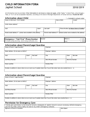 Fillable Online Child Information Form - 2 care Fax Email Print - pdfFiller