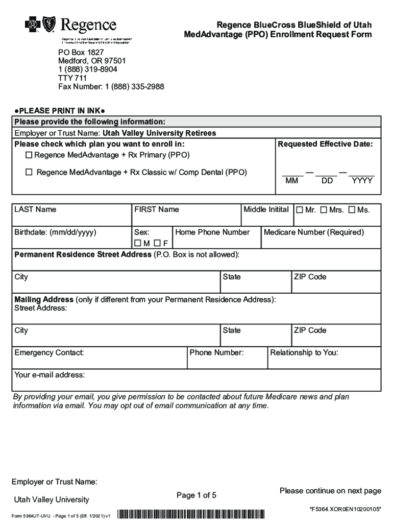 Fillable Online Regence MedAdvantage Retiree Rate Sheet Utah Valley ... Fax Email Print - pdfFiller