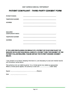 Fillable Online complaint-third-party-consent-form-england Fax Email ...