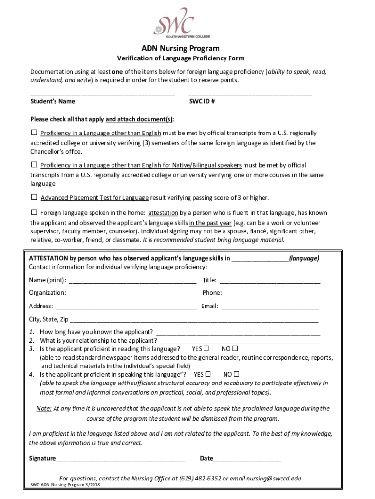 Fillable Online Verification of Language Proficiency Form Fax Email ...
