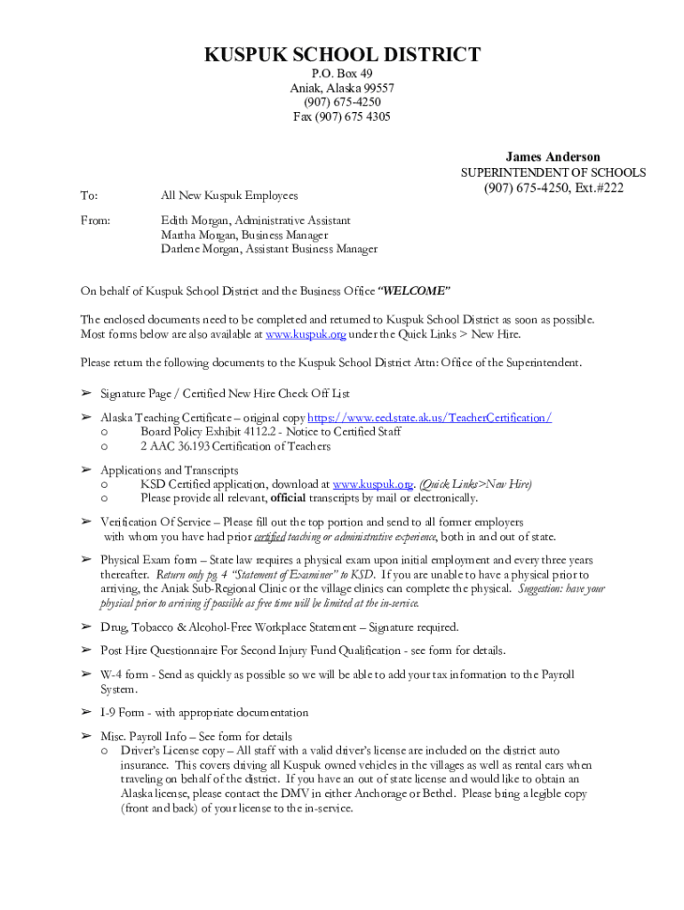 Fillable Online KUSPUK SCHOOL DISTRICT P.O. Box 49 Aniak, AK 99557 (907 ...