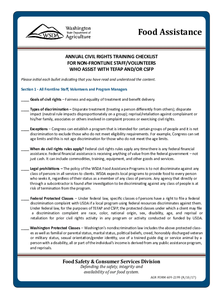 Fillable Online agr wa ANNUAL CIVIL RIGHTS TRAINING CHECKLIST FOR NON ...