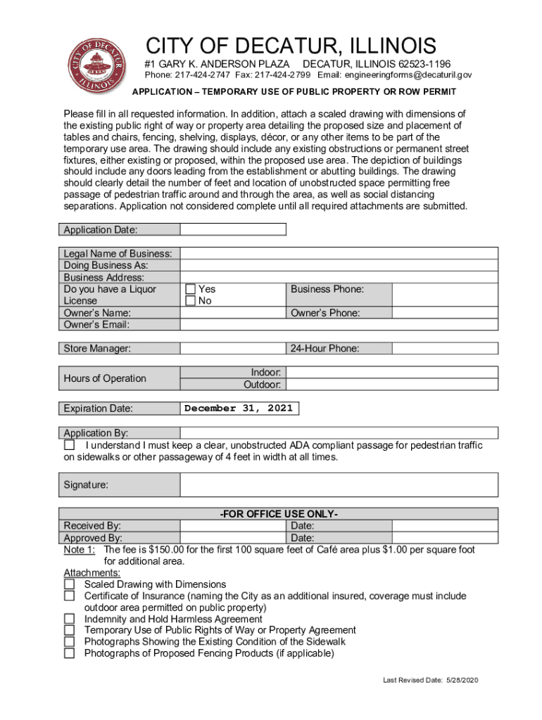 Fillable Online Temporary Use of Public Property or ROW Permit 2021 Fax ...