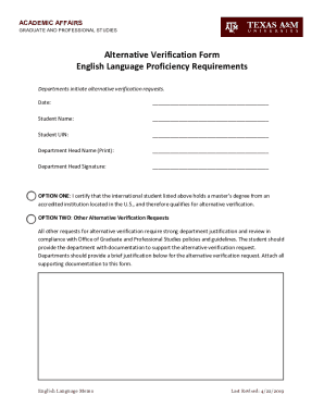 Fillable Online Alternative Verification Form English Language ...