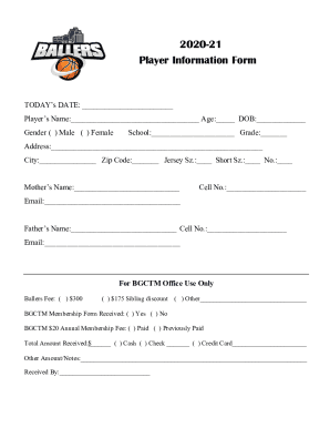 Fillable Online 2020-21 Ballers Player Information Form.docx Fax Email ...