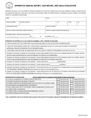 Fillable Online APPRENTICE ANNUAL REPORT, CASE REPORT, AND SKILLS ...