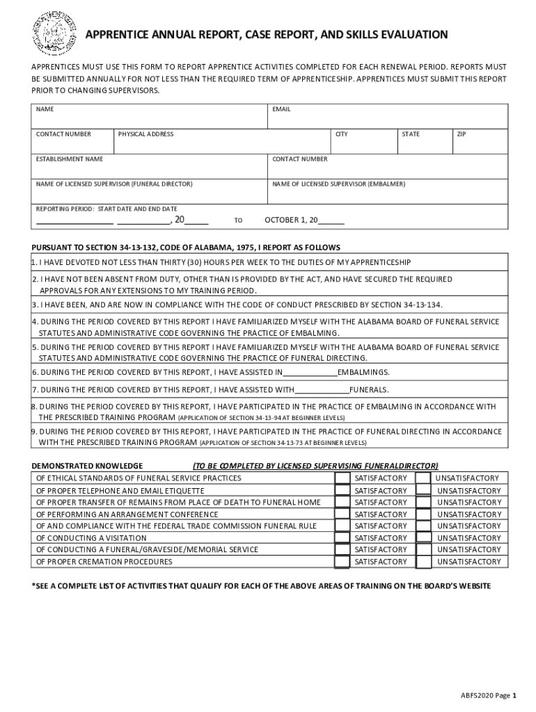 Fillable Online APPRENTICE ANNUAL REPORT, CASE REPORT, AND SKILLS ...