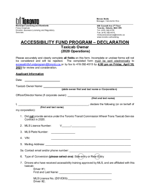 Fillable Online Accessibility Fund Program - Declaration for Taxicab ...