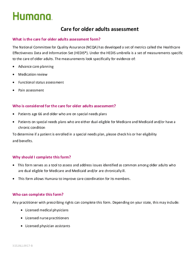 Fillable Online What is the care for older adults assessment form? Fax ...