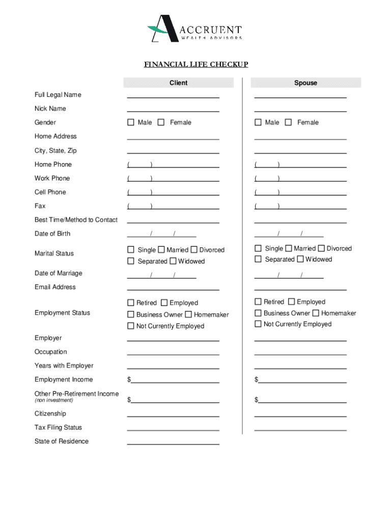 Fillable Online Financial Life Checkup Fax Email Print - pdfFiller