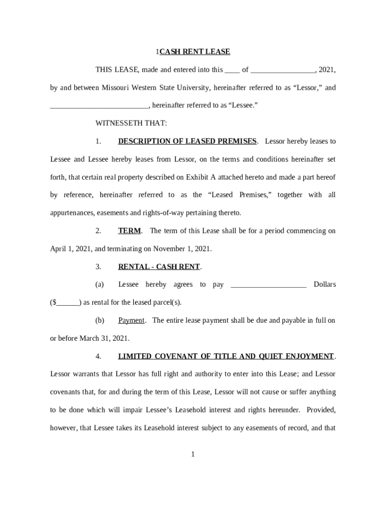 THIS LEASE, made and entered into this of , 2021, by and between ...