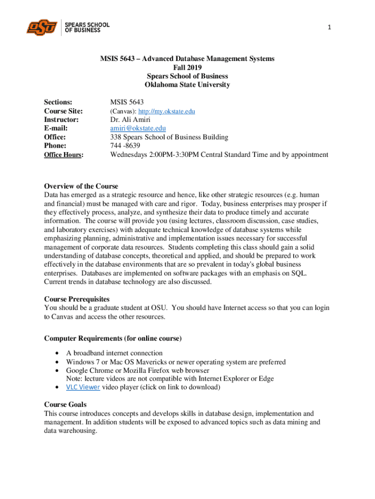 Fillable Online MSIS 5643 Advanced Database Management Systems Fax ...
